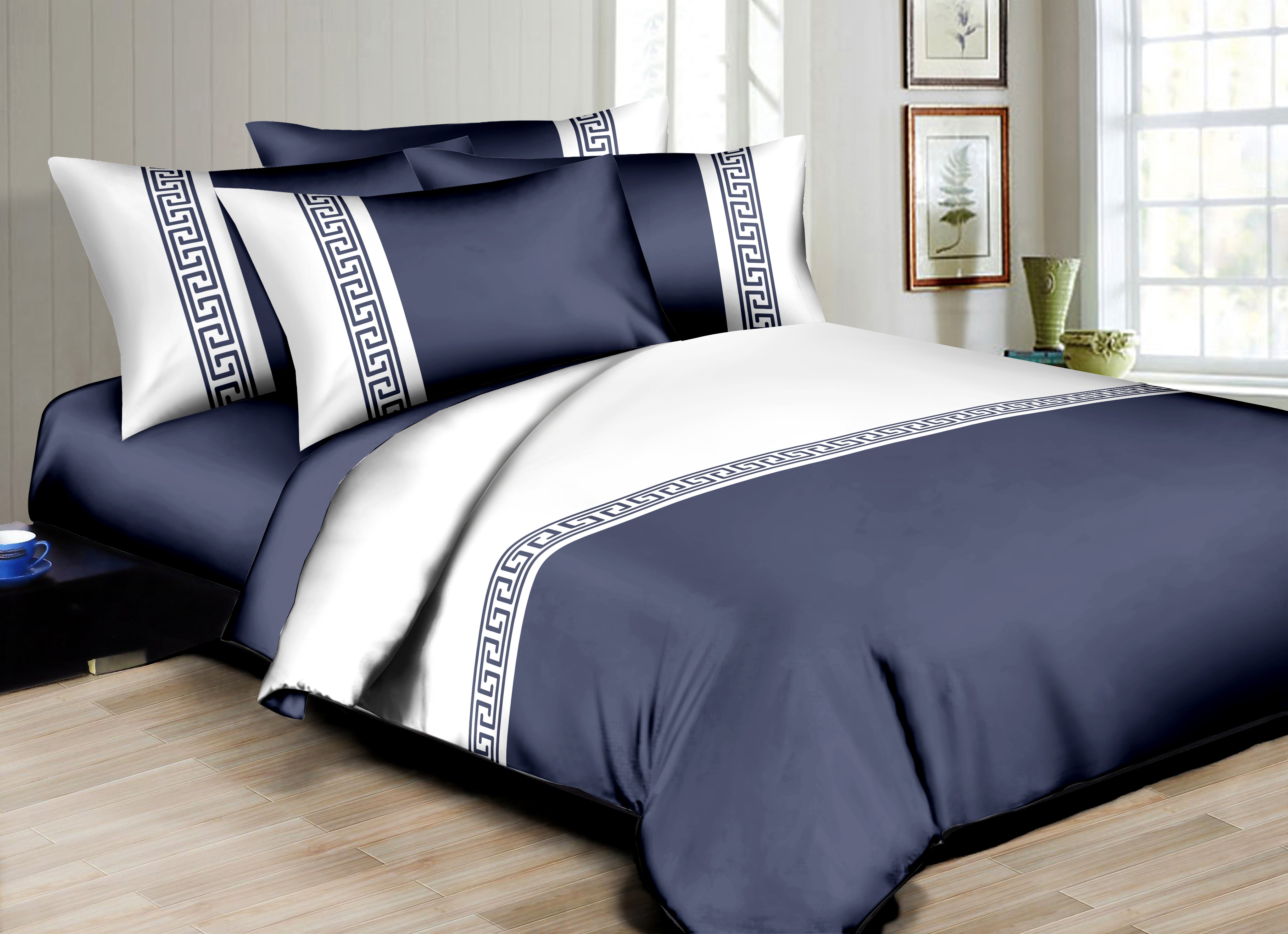 Linen Classique 320TC Greek Chain - Navy Duvet Set